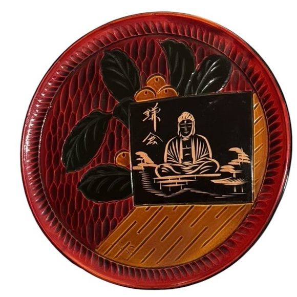 Estate | Other | Vintage Japanese Lacquered Wood Buddha Plate Hand ...